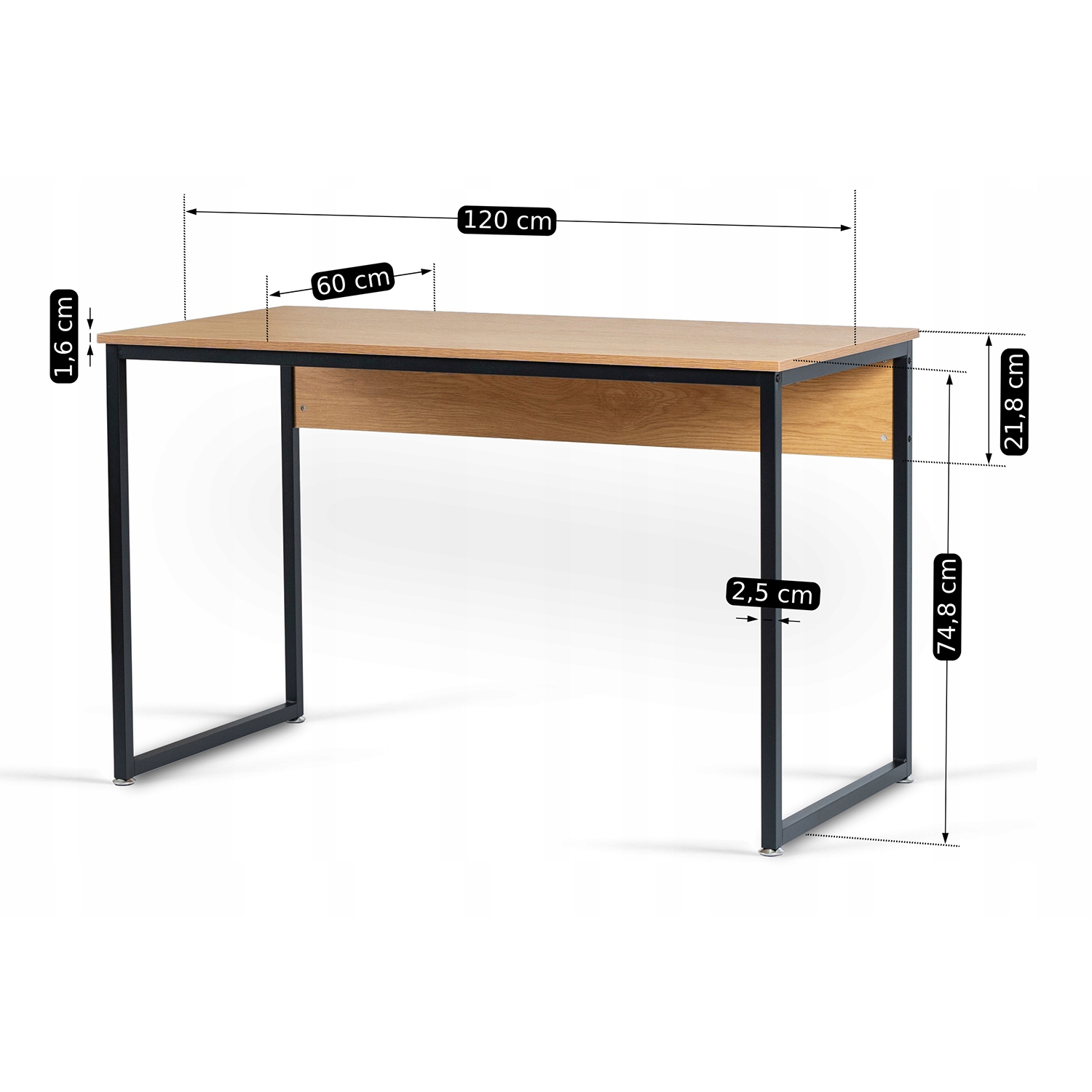 Biurko Loft do Gabinetu ROSS 120x60 cm Dąb Złoty/Czarny Nowoczesne